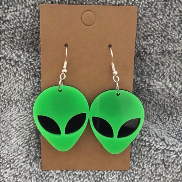 Handmade | Jewelry | Green Fluorescent Alien Head Earrings | Poshmark